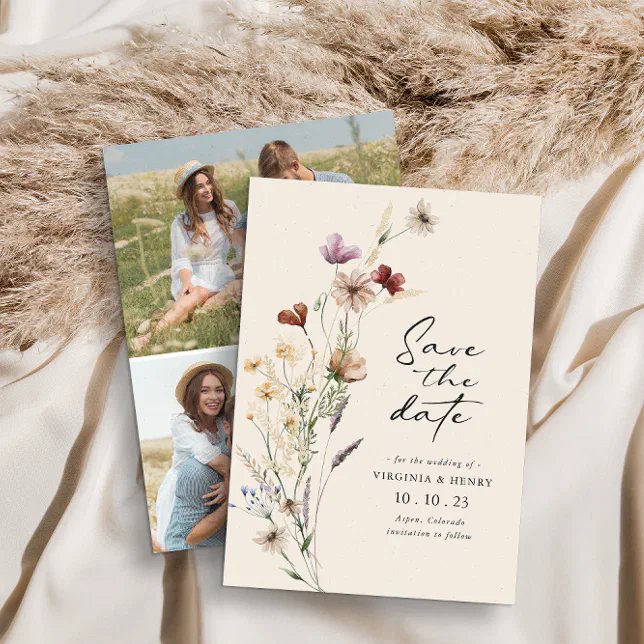 Photo Boho Save The Date Flat Card | Zazzle