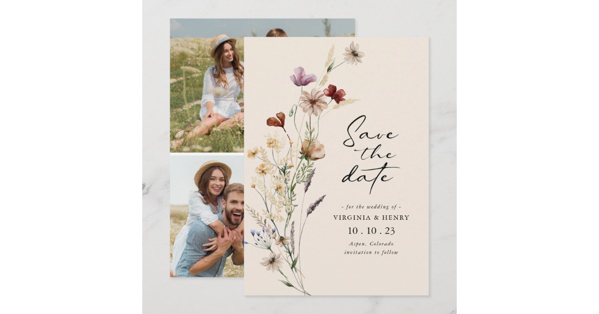 Photo Boho Save The Date Flat Card | Zazzle