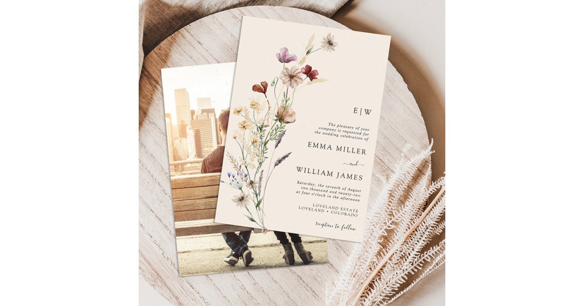 Photo Boho Wildflowers Wedding Invitation | Zazzle