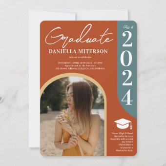 Photo bold 2023 arch burnt orange graduation invitation | Zazzle