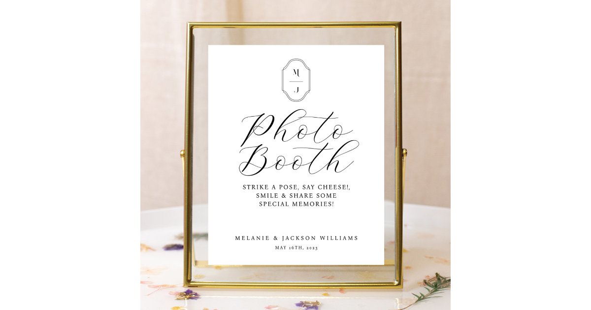 Photo Booth Sign Minimal Elegant Script & Monogram | Zazzle