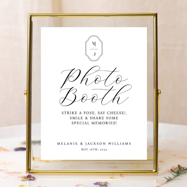 Photo Booth Sign Minimal Elegant Script & Monogram | Zazzle