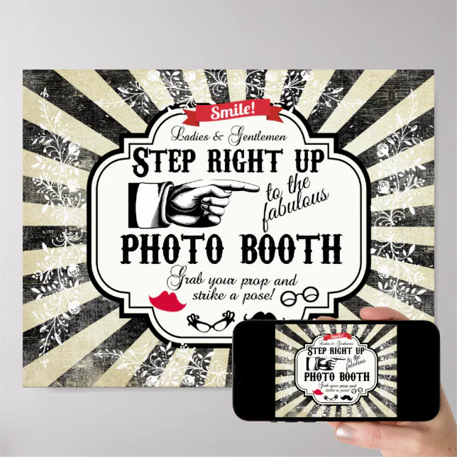 photo booth step right up wedding poster | Zazzle