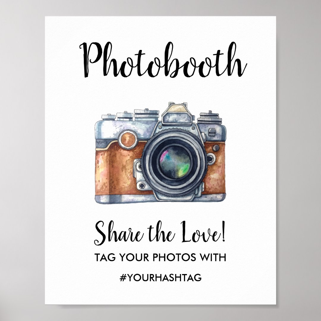 Photo Booth Wedding Sign Vintage Watercolor Camera | Zazzle