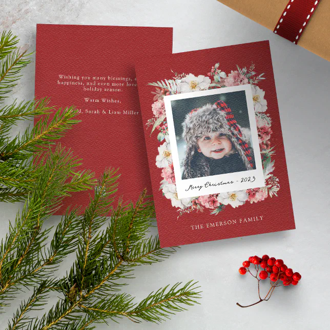 Photo Botanical Christmas Card | Zazzle