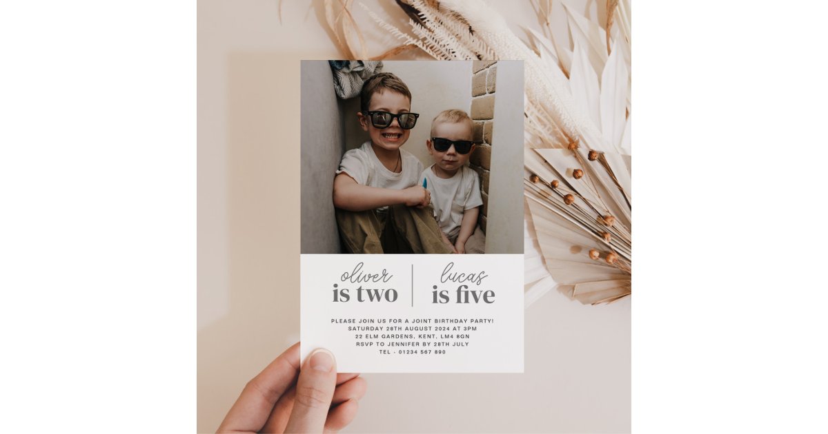 Photo Boys Joint Birthday Invitation - Script | Zazzle