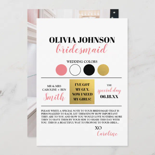 Photo Bridesmaid Proposal Color Palette Card | Zazzle
