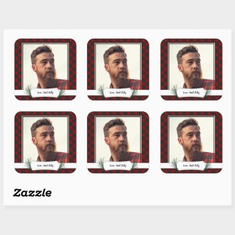 Photo Buffalo Plaid Christmas Gift Tag Stickers | Zazzle