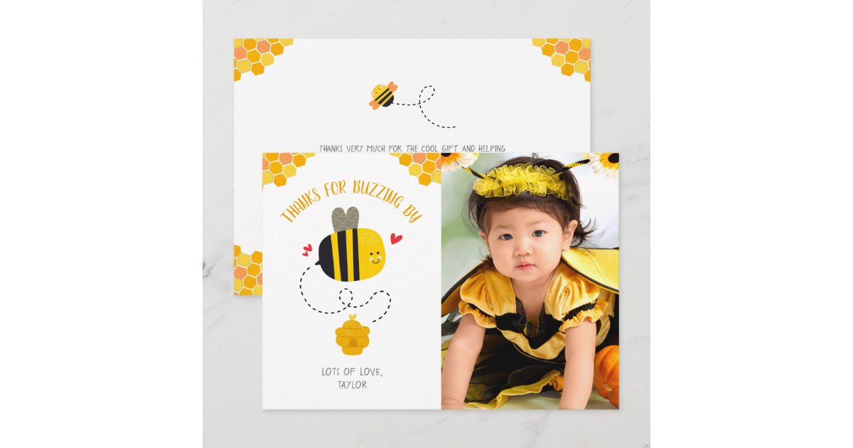 Photo Bumble Bee Cute Kawaii Birthday Buzzing By Thank You Card | Zazzle