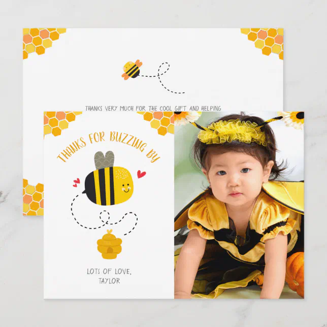 Photo Bumble Bee Cute Kawaii Birthday Buzzing By Thank You Card | Zazzle