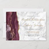Photo Burgundy Gold Agate Marble Wedding Invitation | Zazzle