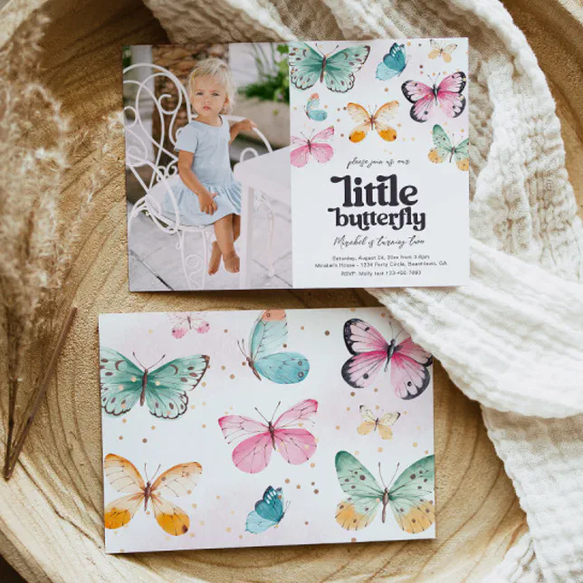 Photo Butterfly Birthday Invitation | Zazzle