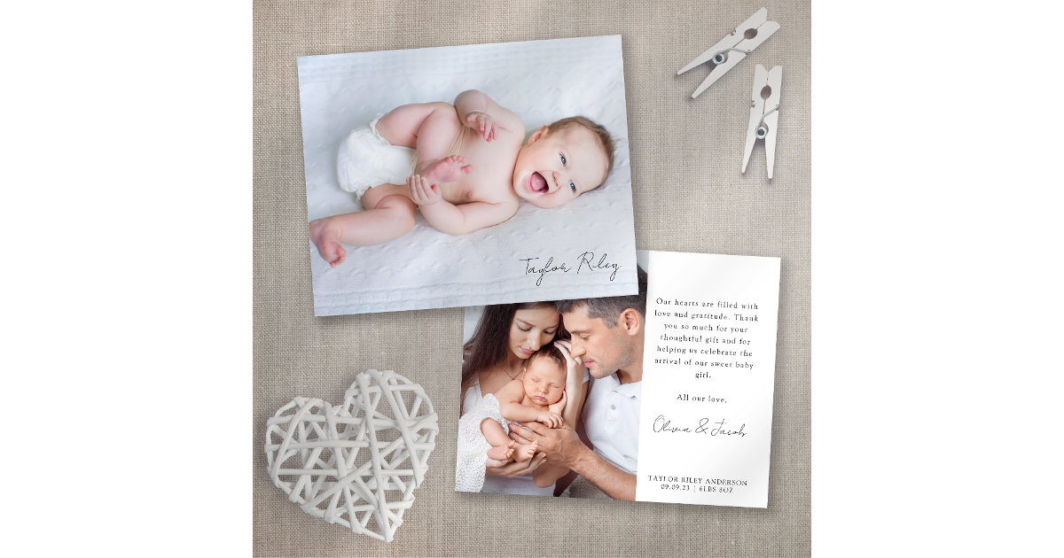 Photo Calligraphy Name Birth Announcement Flyer | Zazzle