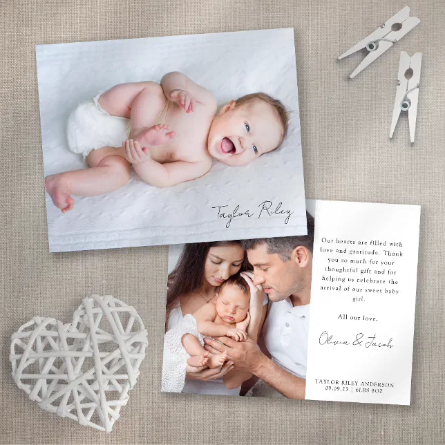 Photo Calligraphy Name Birth Announcement Flyer | Zazzle