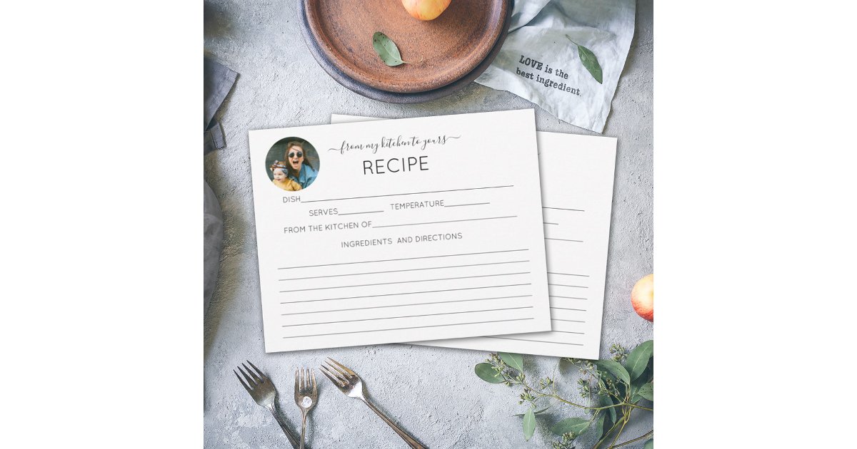 Photo Calligraphy Recipe Card | Zazzle