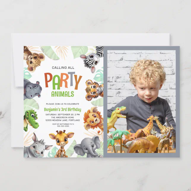 Photo Calling All Party Animals Cute Jungle Invitation | Zazzle