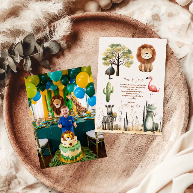 Photo Calling All Party Animals Safari Birthday Thank You Card | Zazzle