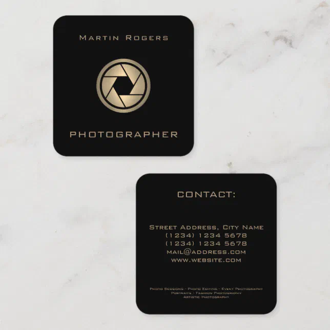 Photo camera lens artistic cover square business card | Zazzle