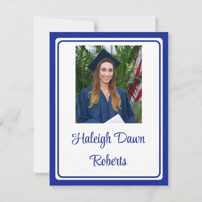 Photo Cap & Diploma Royal Blue Graduation Invitation | Zazzle