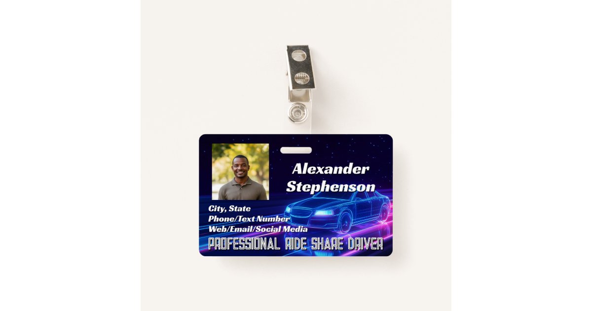 Photo Car Driving Lyft Uber Driver Rideshare ID Badge | Zazzle