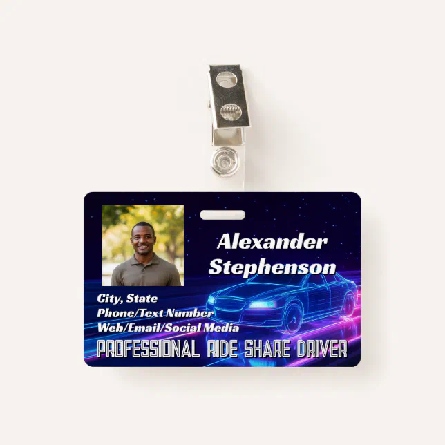 Photo Car Driving Lyft Uber Driver Rideshare ID Badge | Zazzle