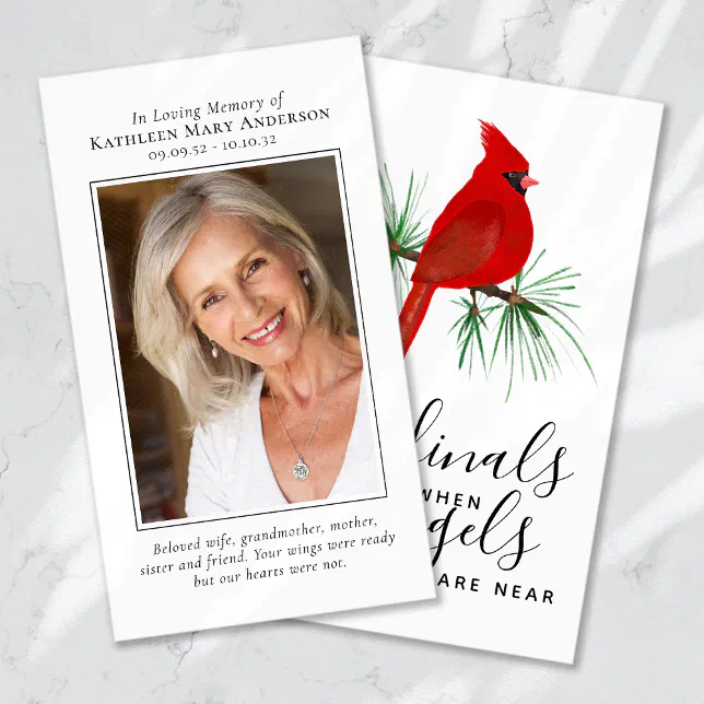 Photo Cardinal Memorial Card | Zazzle