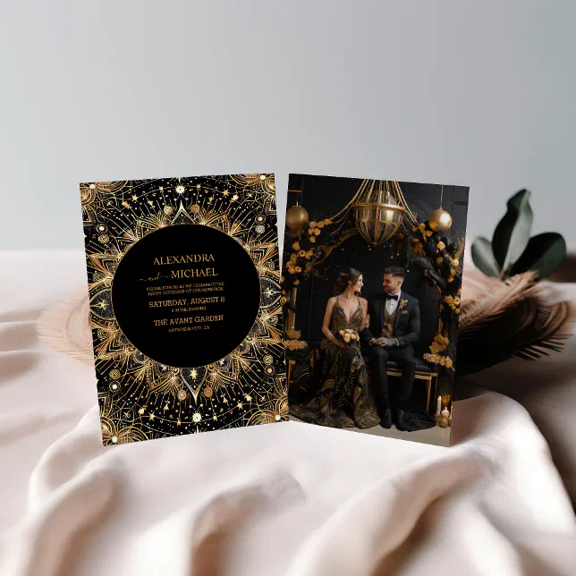Photo Celestial Midnight Black Moon Wedding Invitation | Zazzle