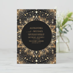 Photo Celestial Midnight Black Moon Wedding Invitation | Zazzle