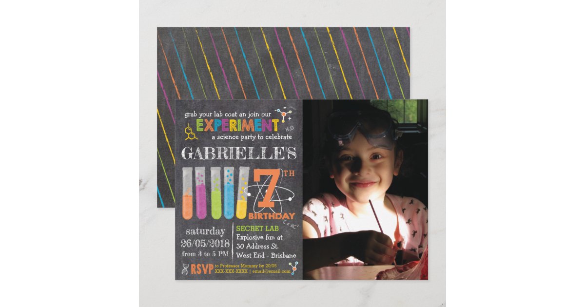 Photo Chalkboard Mad Science Party Birthday Invitation | Zazzle