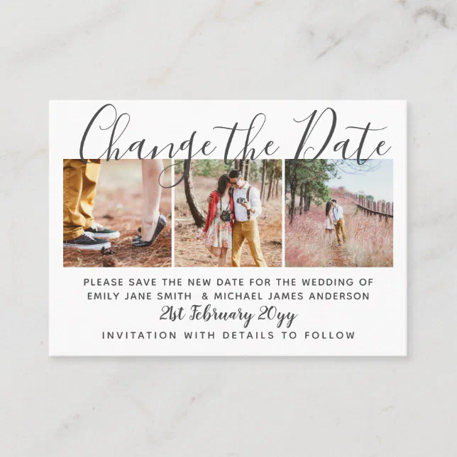 PHOTO CHANGE THE DATE Small Elegant Wedding Calling Card | Zazzle