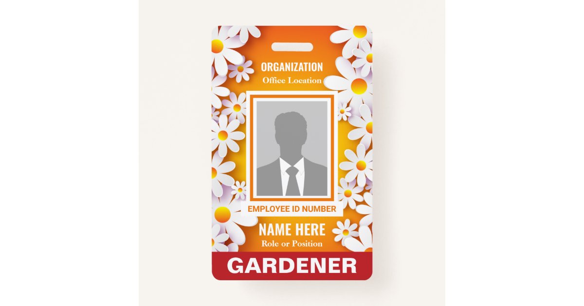 Photo Cheerful White Daisies Orange Identification Badge | Zazzle