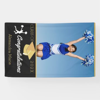 Photo Cheerleader Black graduation Congratulation Banner | Zazzle