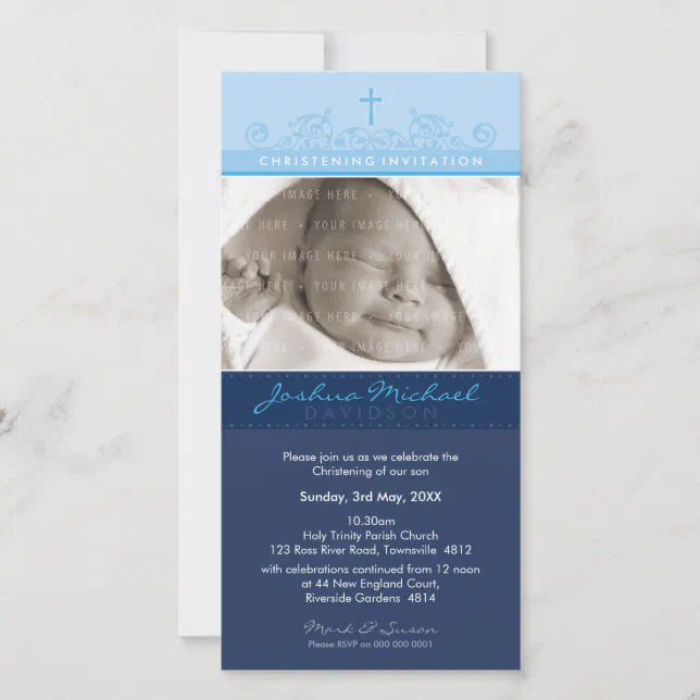 PHOTO CHRISTENING INVITATIONS :: elegant 6 | Zazzle