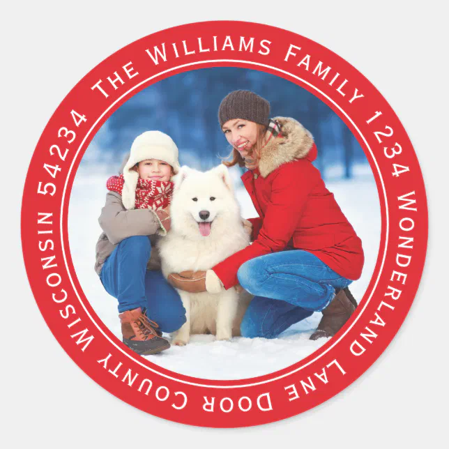 Photo Circle Return Address Label Classic Round | Zazzle
