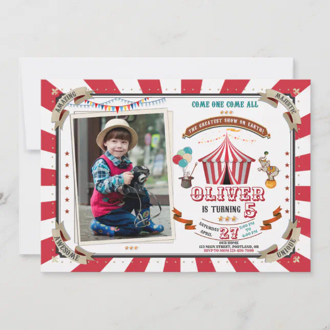Photo Circus birthday invitation Vintage Carnival | Zazzle