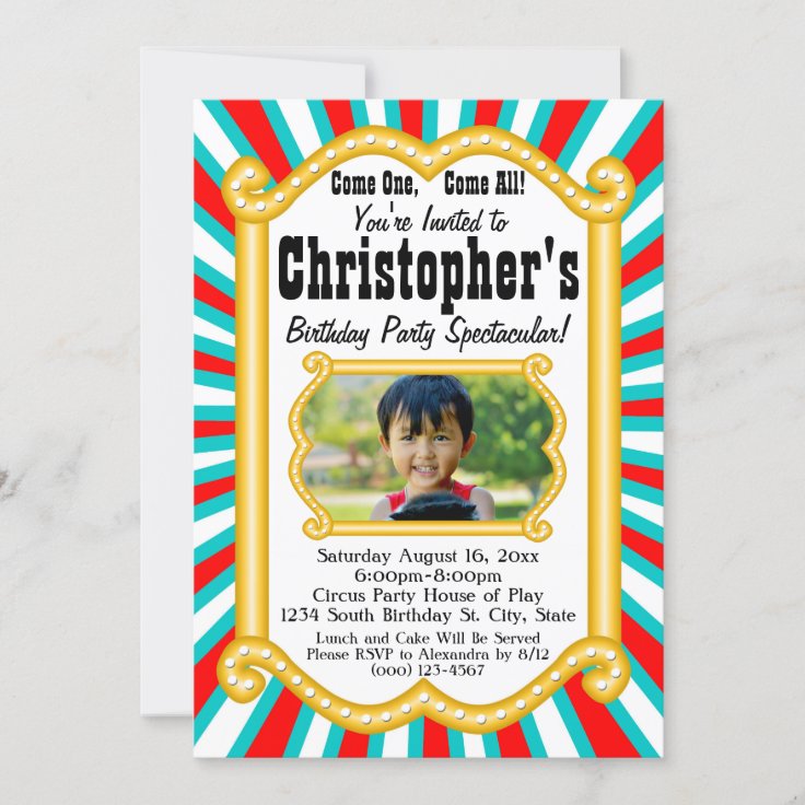 Photo Circus Carnival Marquee Birthday Party Invitation | Zazzle