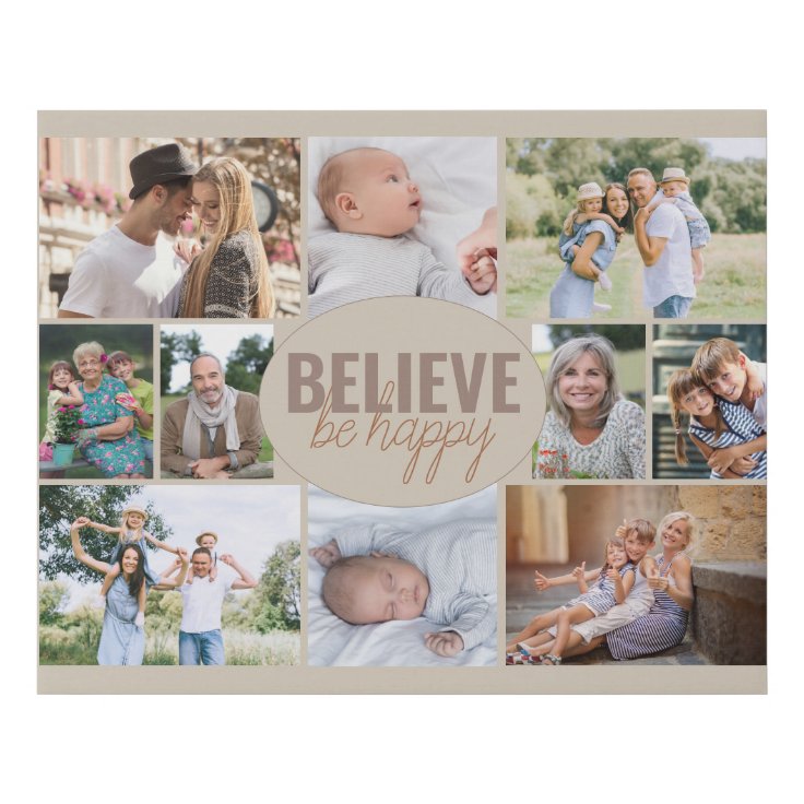 Photo Collage 10 Picture Happy Quote Neutral Beige Faux Canvas Print ...