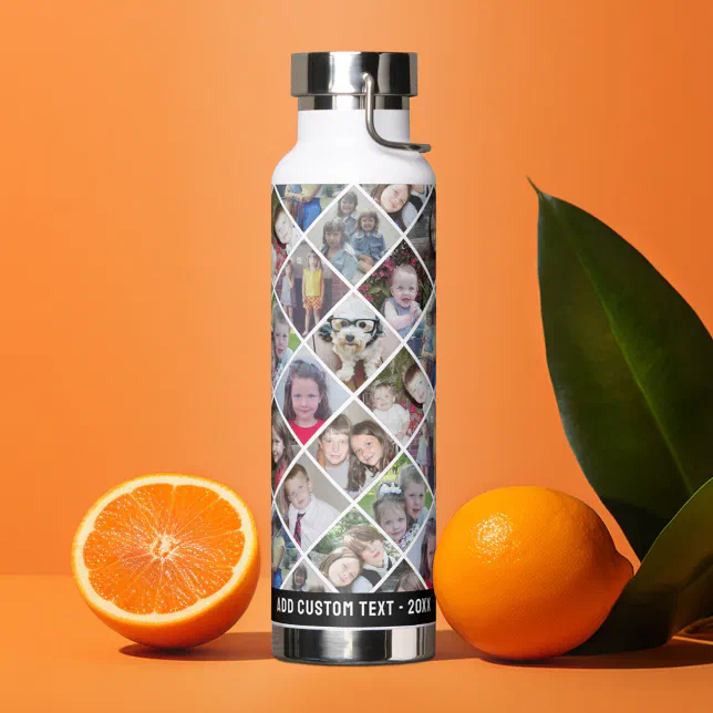 Photo Collage - 12 Photos Diamond All Over Pattern Water Bottle | Zazzle