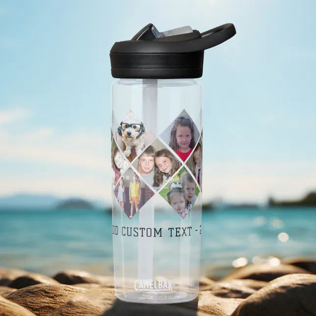 Photo Collage - 13 Photos Diamond All Over Pattern Water Bottle | Zazzle