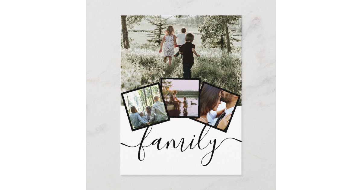 Photo Collage 3 Photo Family Typography Custom Postcard | Zazzle
