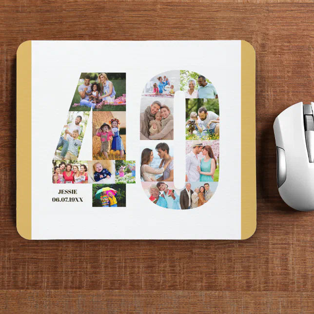 Photo Collage 40th Birthday Number 40 Custom Mouse Pad | Zazzle