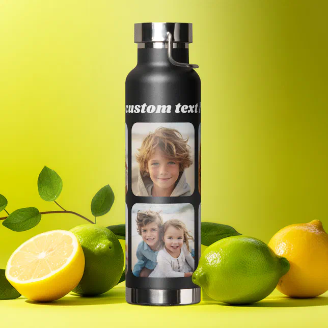 Photo Collage - 6 Photos Collage Custom Text Water Bottle | Zazzle