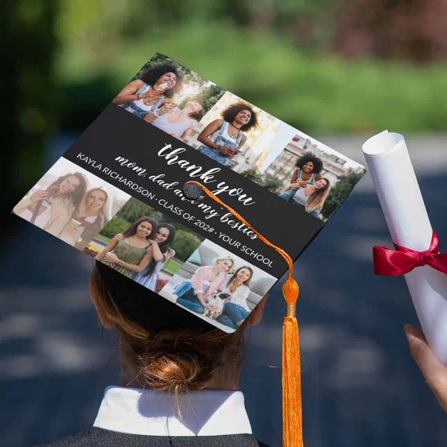 Photo Collage 6 Picture and Thank You Message Graduation Cap Topper ...