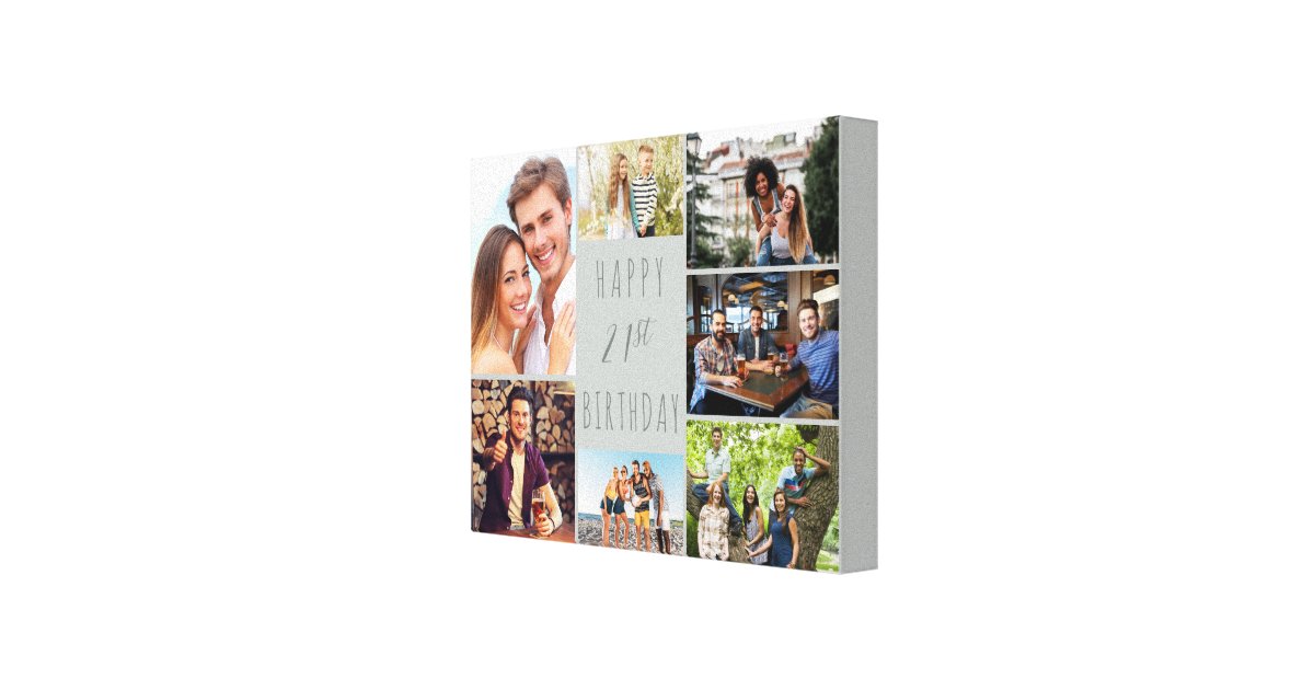 Photo Collage 7 Picture Dove Grey 21st Birthday Canvas Print | Zazzle