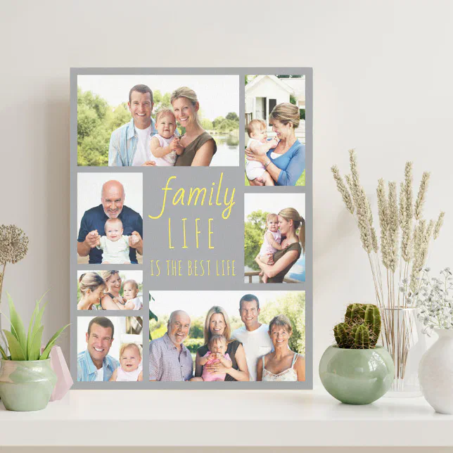 Photo Collage 7 Picture Family Life Quote Grey Canvas Print | Zazzle