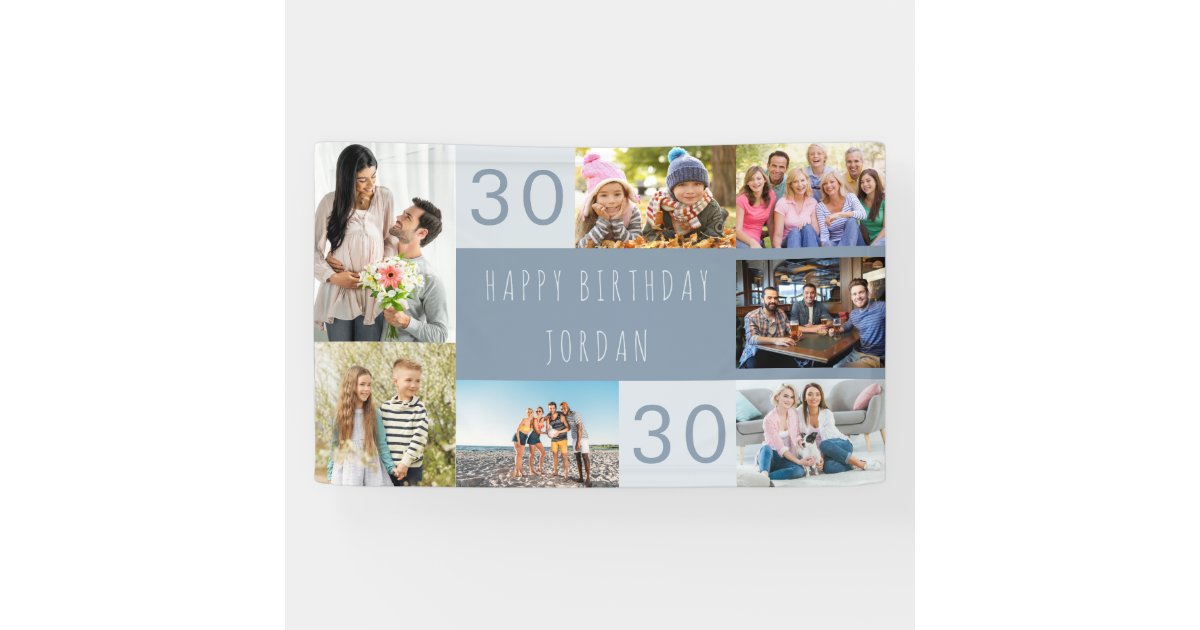 Photo Collage 7 Picture Personalized 30th Birthday Banner | Zazzle