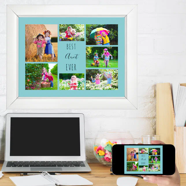 Photo Collage 7 Pictures Best Aunt Ever Sky Blue Poster | Zazzle