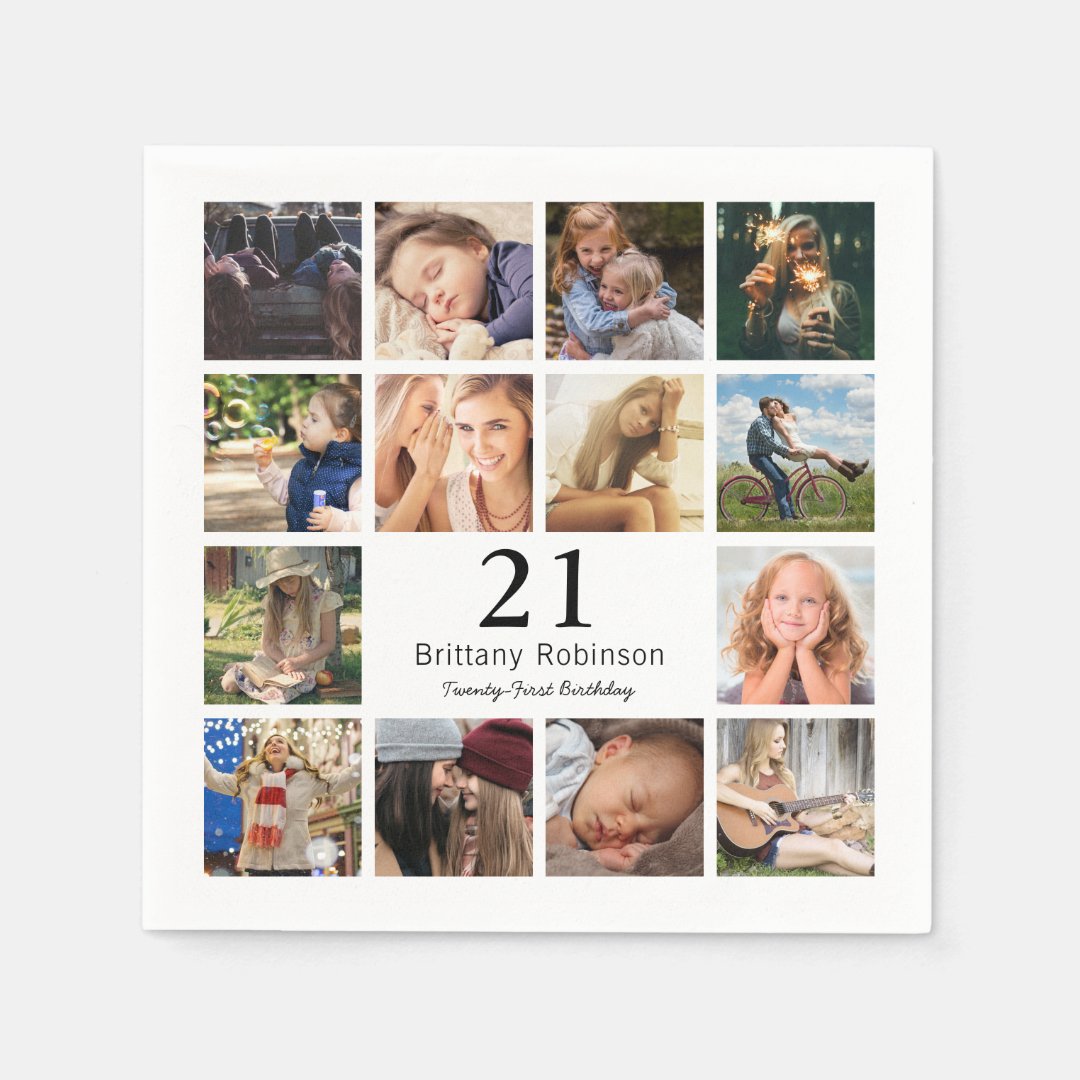 Photo Collage Age Related Birthday Party Napkins | Zazzle