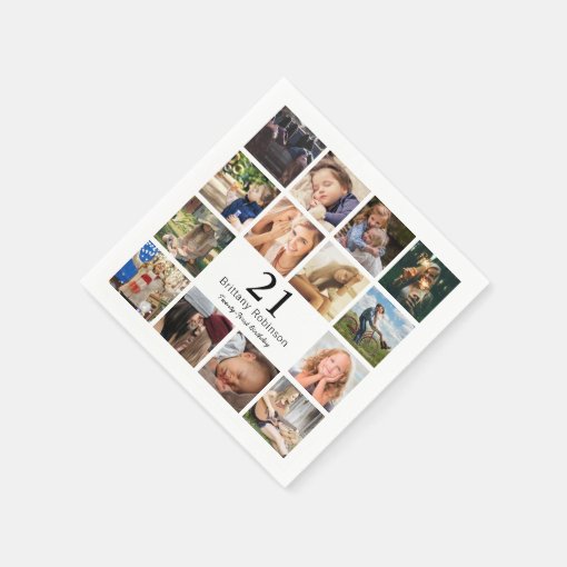 Photo Collage Age Related Birthday Party Napkins | Zazzle