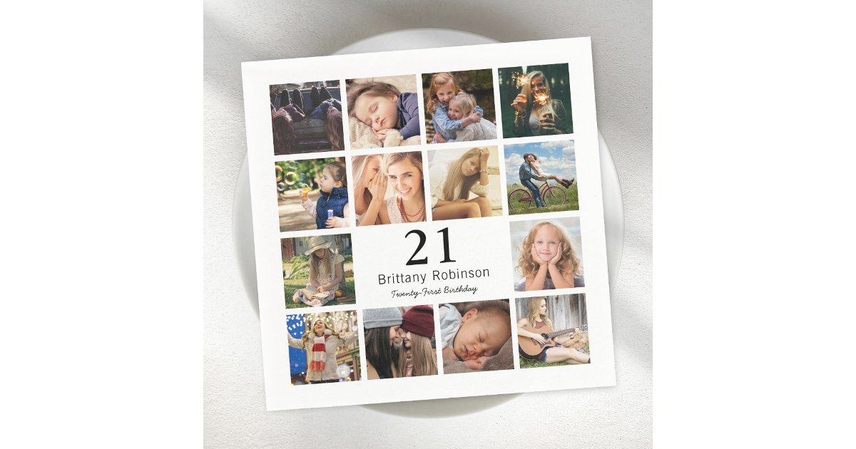 Photo Collage Age Related Birthday Party Napkins | Zazzle